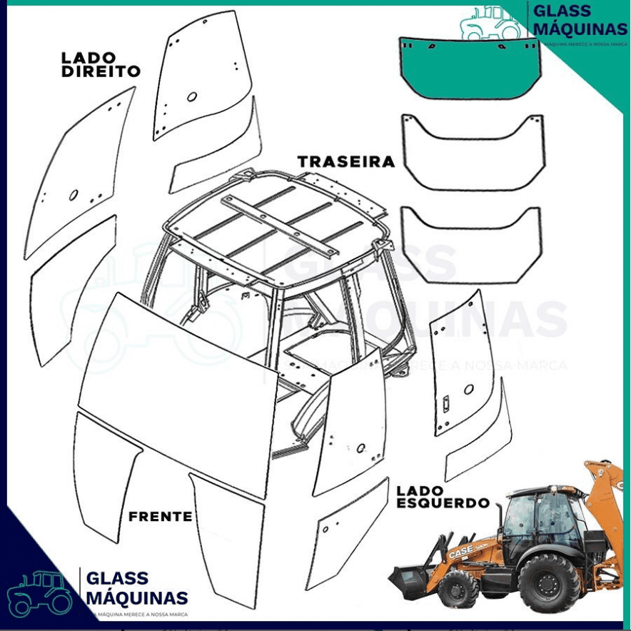 VIDRO VIGIA TRASEIRO SUPERIOR CASE 580N 352208A1 - Tmk Vidros